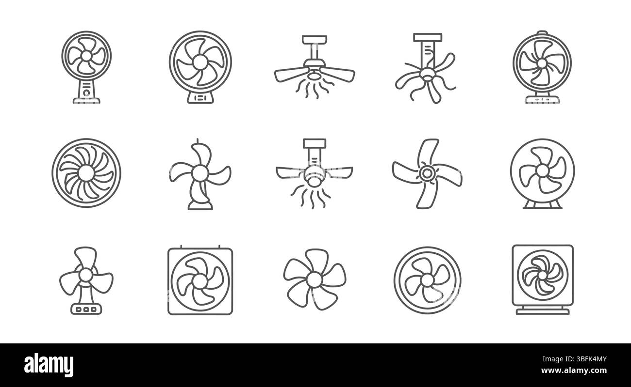 Fan Icon Set – Cooling, Airflow, Ventilation, and Appliance Symbols ...