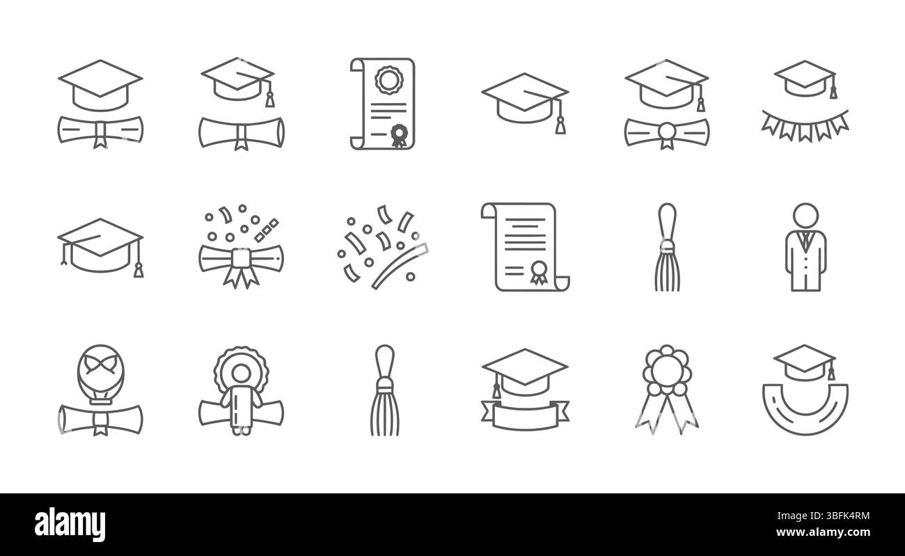 Graduation Icon Set – Diploma, Celebration, Achievement, and Education ...