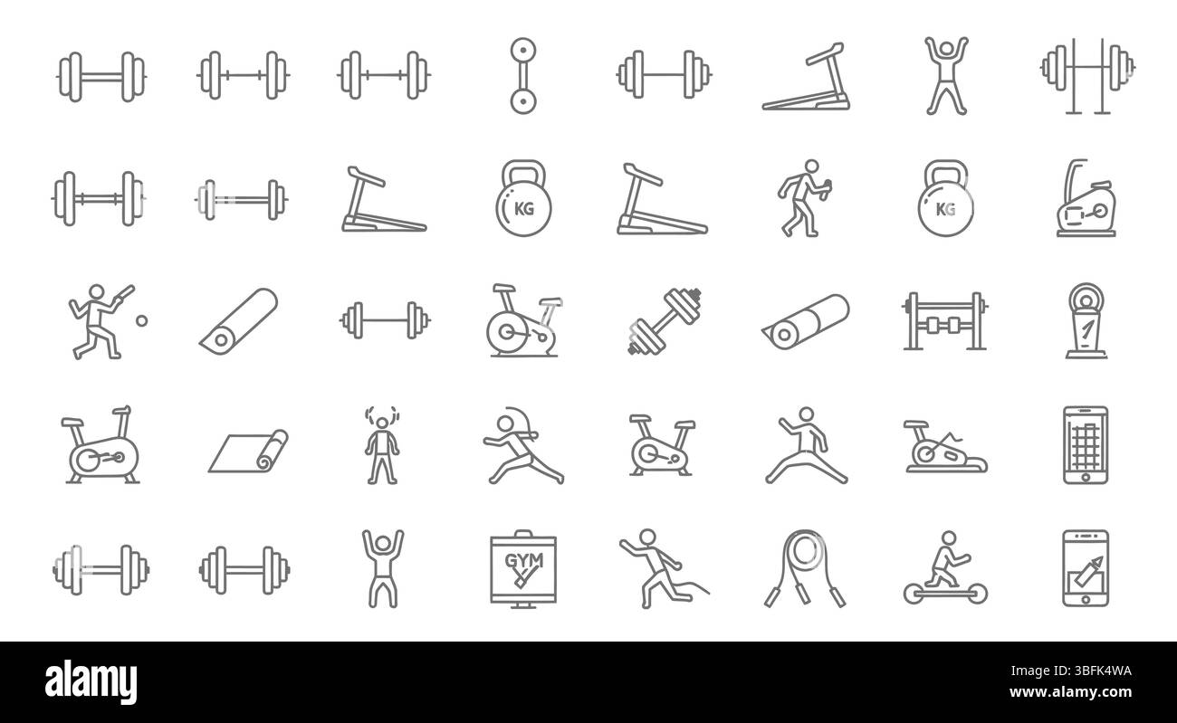 Gym Icon Set – Fitness, Workout, Exercise, and Health Symbols Stock ...