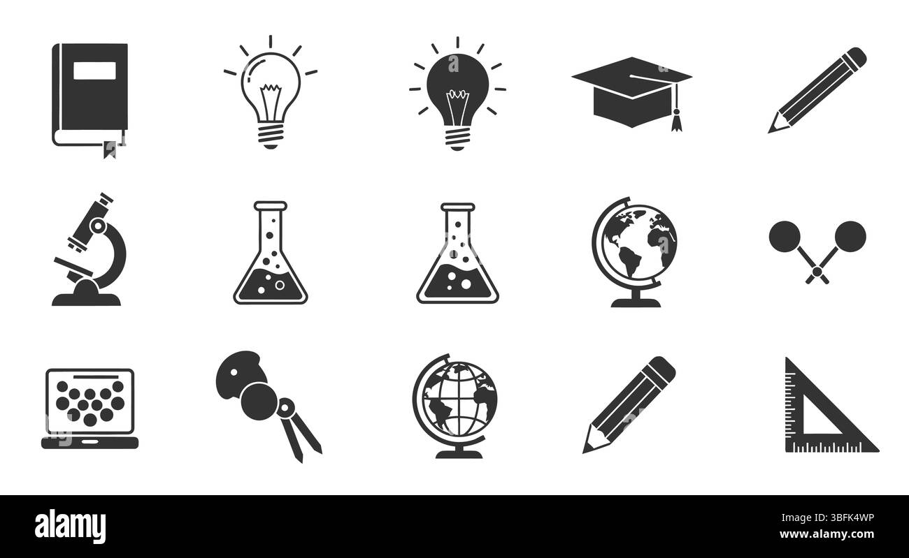 Education Icon Set – Learning, Teaching, School, and Academic Symbols ...