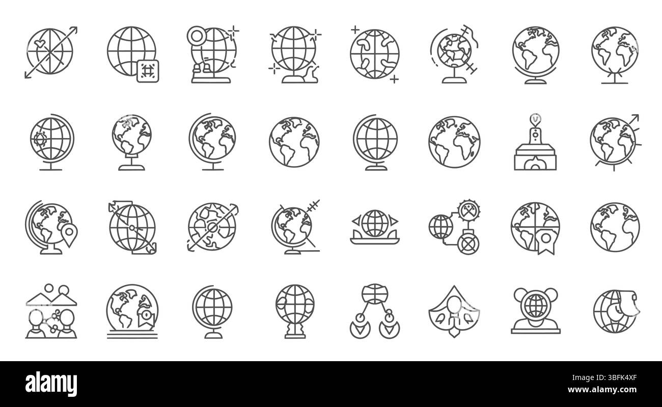 Globe Icon Set – World, Earth, Global, and Geography Symbols Stock ...