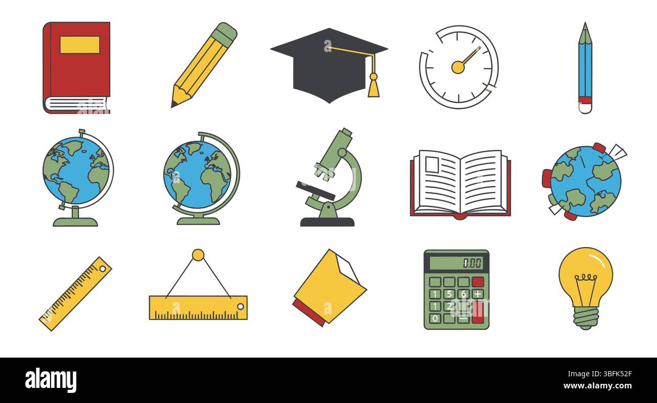 Education Icon Set – Learning, Teaching, School, and Academic Symbols ...