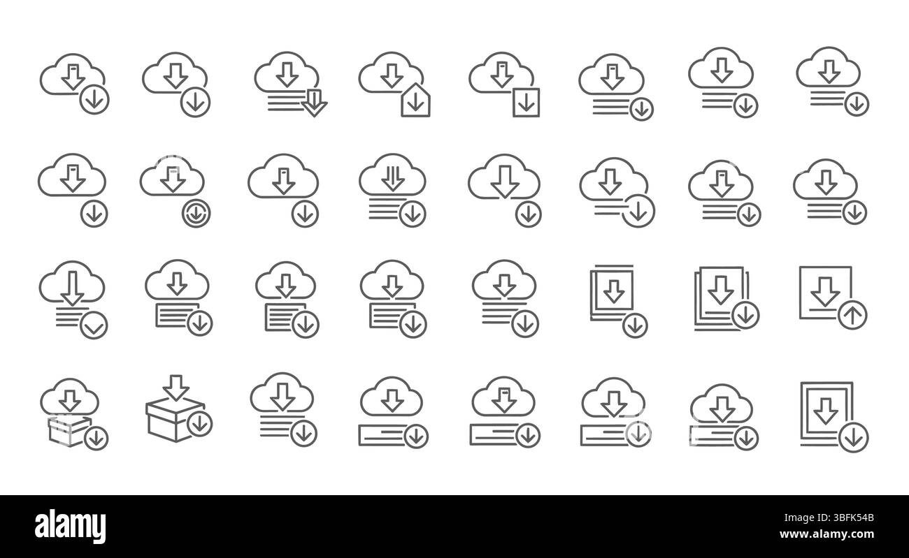 Download Icon Set – File Transfer, Save, Upload, and Data Symbols Stock ...