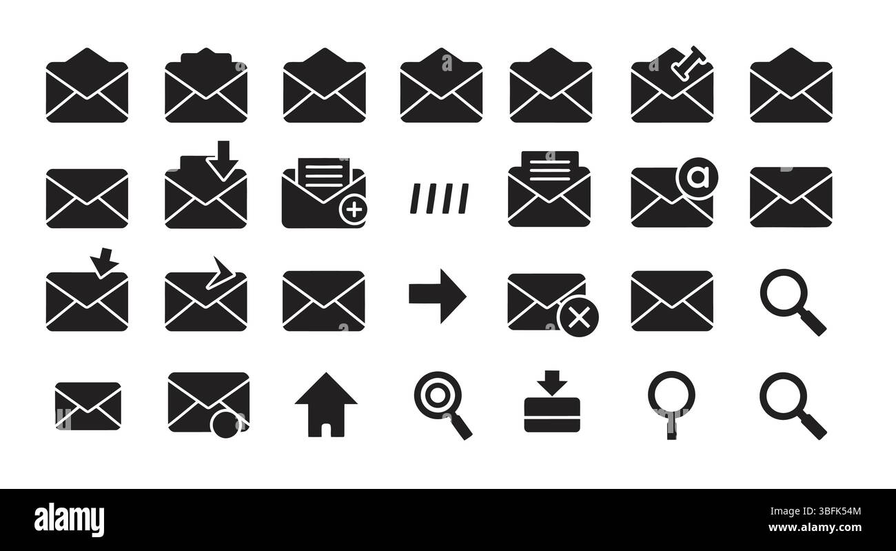 Email Icon Set – Communication, Messaging, Inbox, and Digital Mail Symbols Stock Vector Image ...