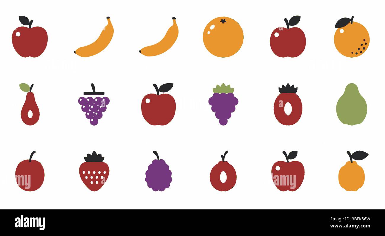 Fruit Icon Set – Fresh, Healthy, Organic, and Natural Food Symbols ...