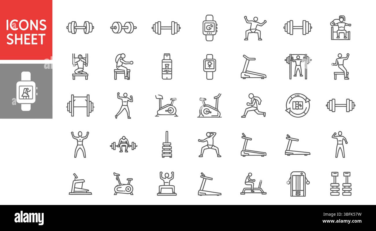 Gym Icon Set – Fitness, Workout, Exercise, and Health Symbols Stock ...