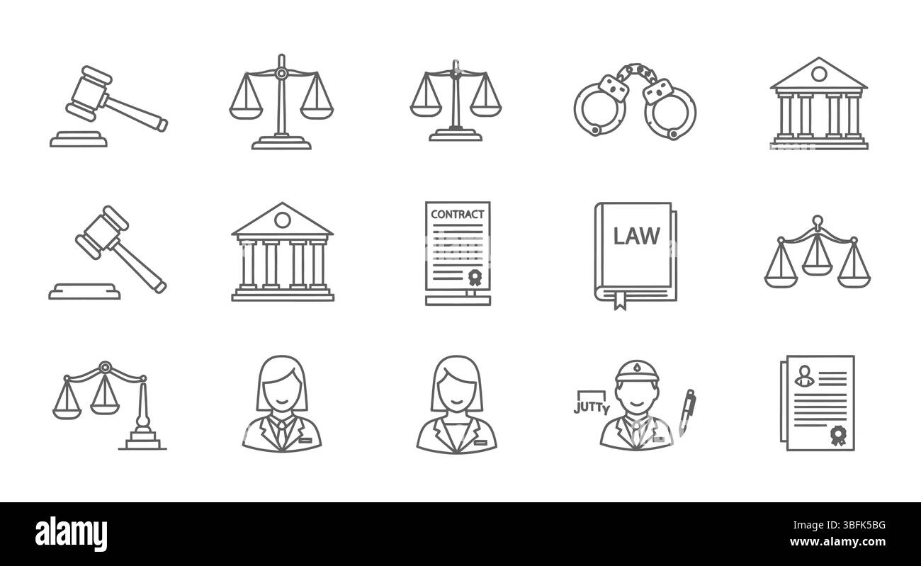 Law Icon Set – Justice, Legal, Court, and Legal System Symbols Stock ...