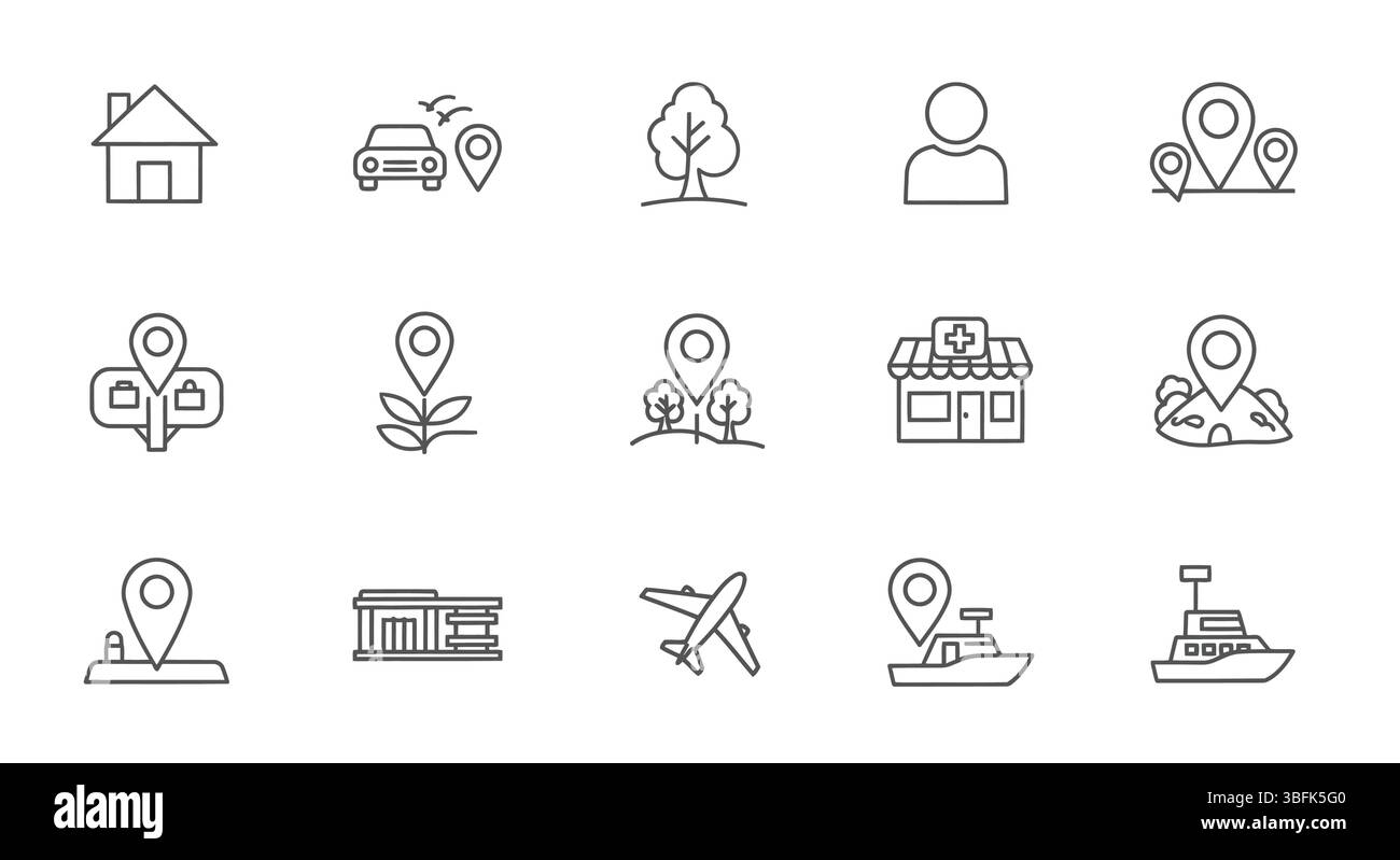 Location Icon Set – Map, GPS, Pin, and Navigation Symbols Stock Vector ...