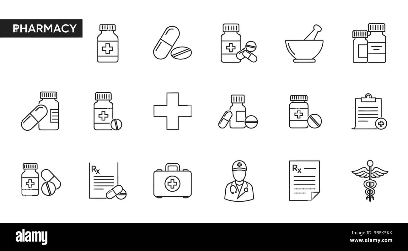 Pharmacy Icon Set – Medicine, Healthcare, Prescription, and Medical ...