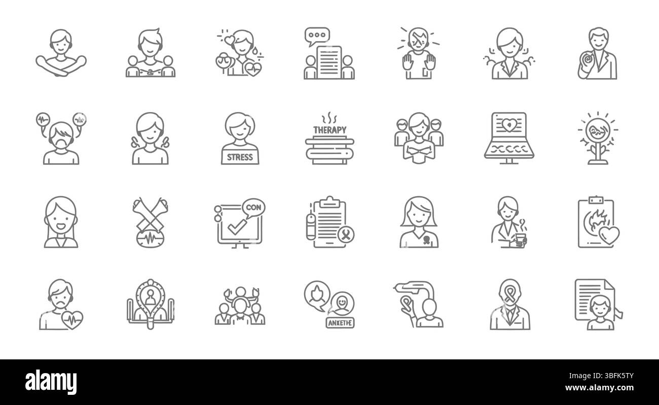 Mental Health Icon Set – Wellness, Mindfulness, Therapy, and Support ...