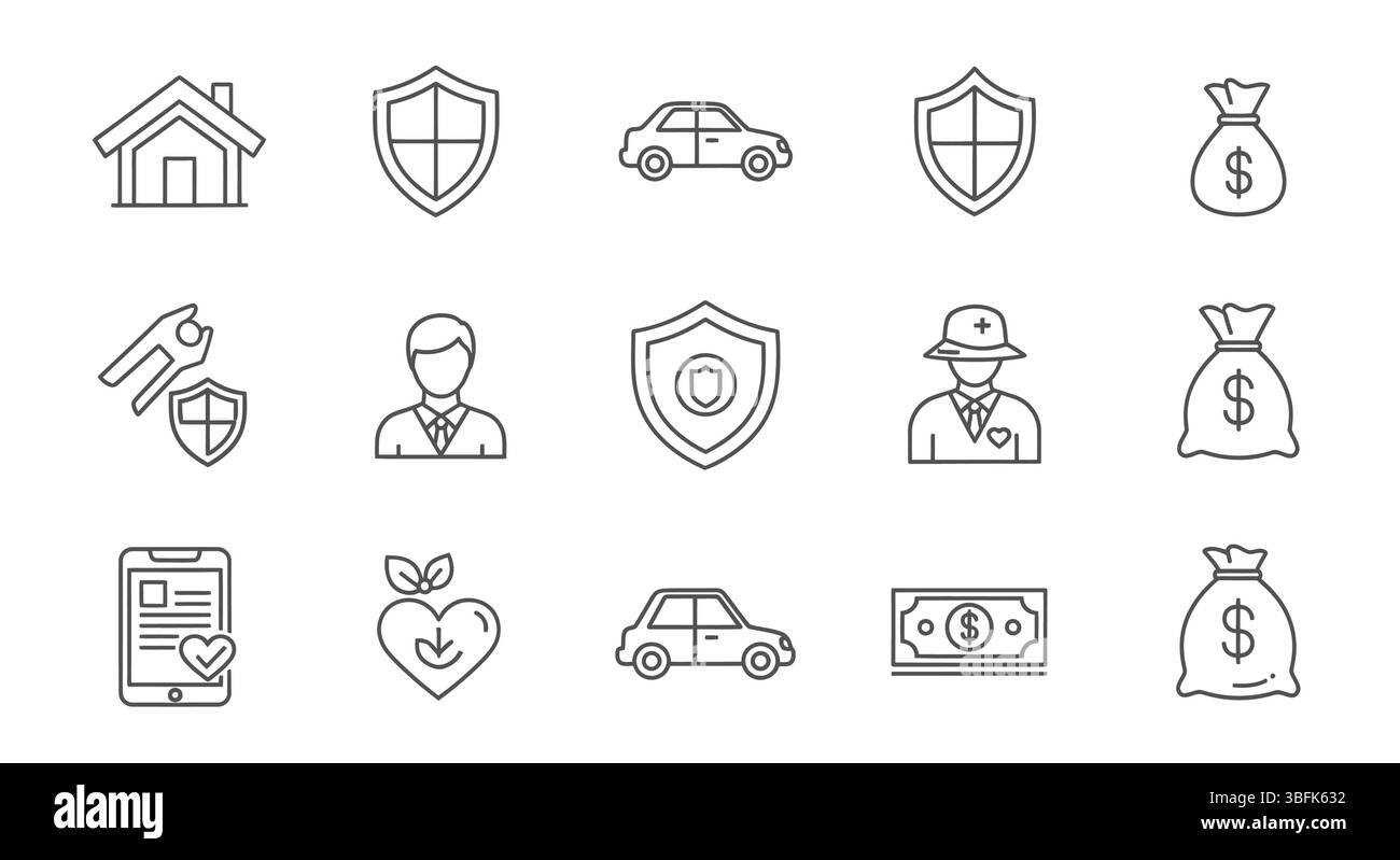 Insurance Icon Set – Protection, Security, Coverage, and Safety Symbols ...