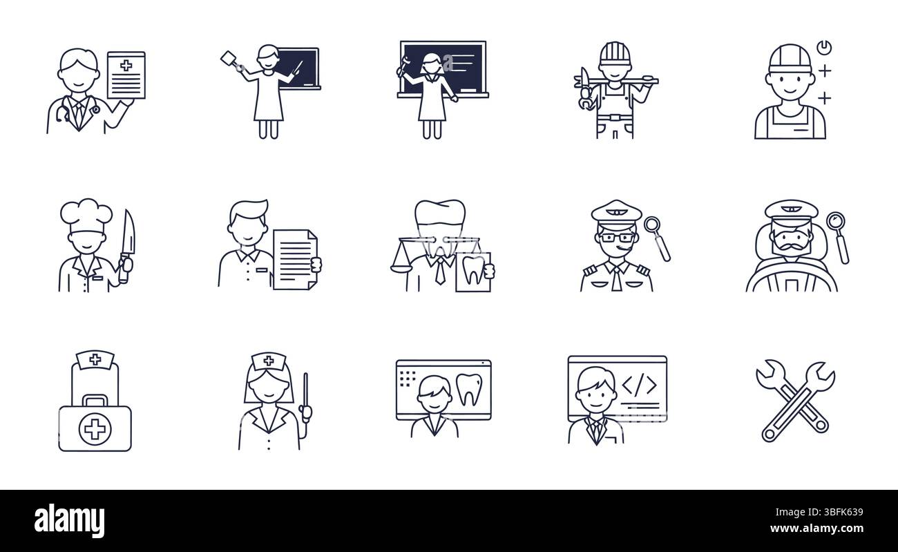 Professions Icon Set – Careers, Jobs, Occupations, and Work Symbols ...