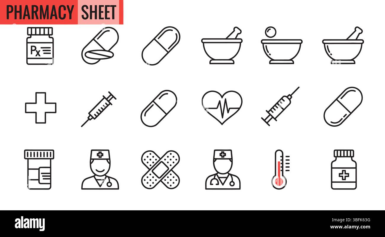 Pharmacy Icon Set – Medicine, Healthcare, Prescription, and Medical ...