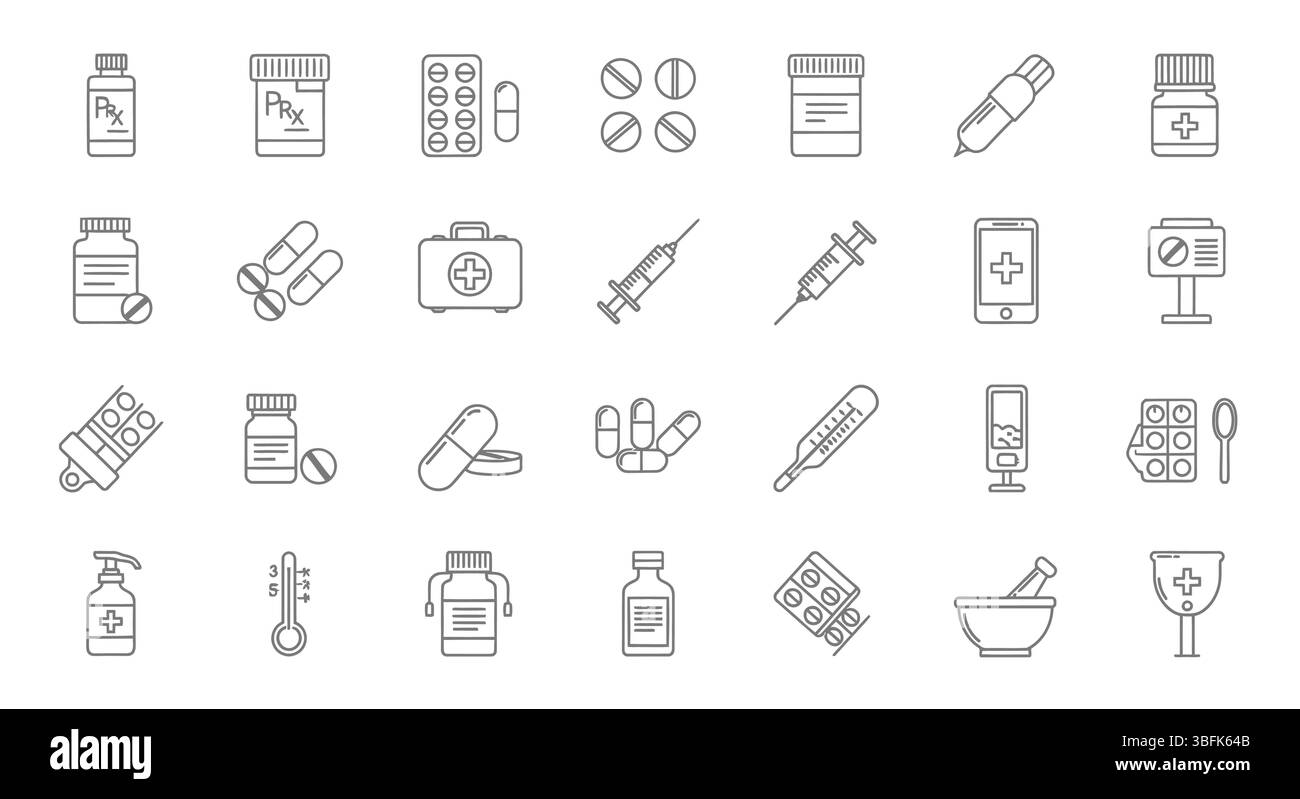 Pharmacy Icon Set – Medicine, Healthcare, Prescription, and Medical ...