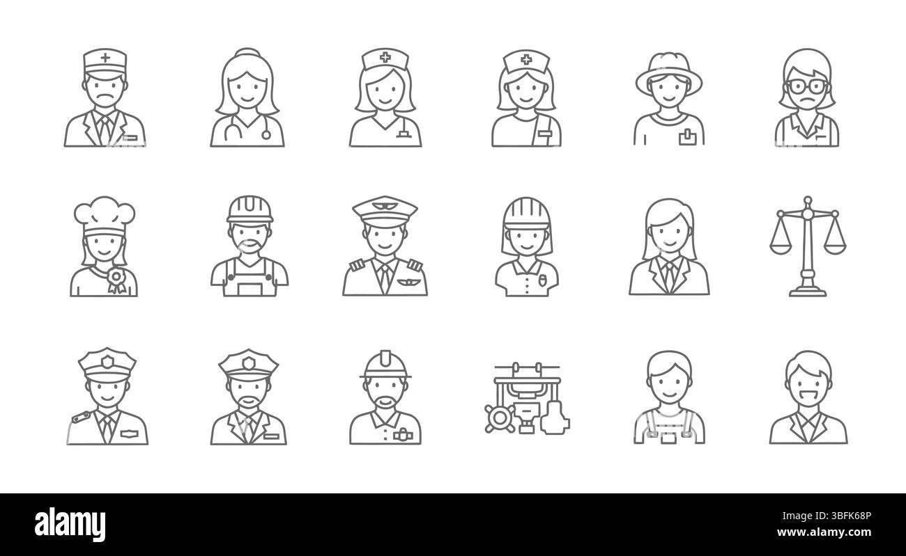 Professions Icon Set – Careers, Jobs, Occupations, and Work Symbols ...
