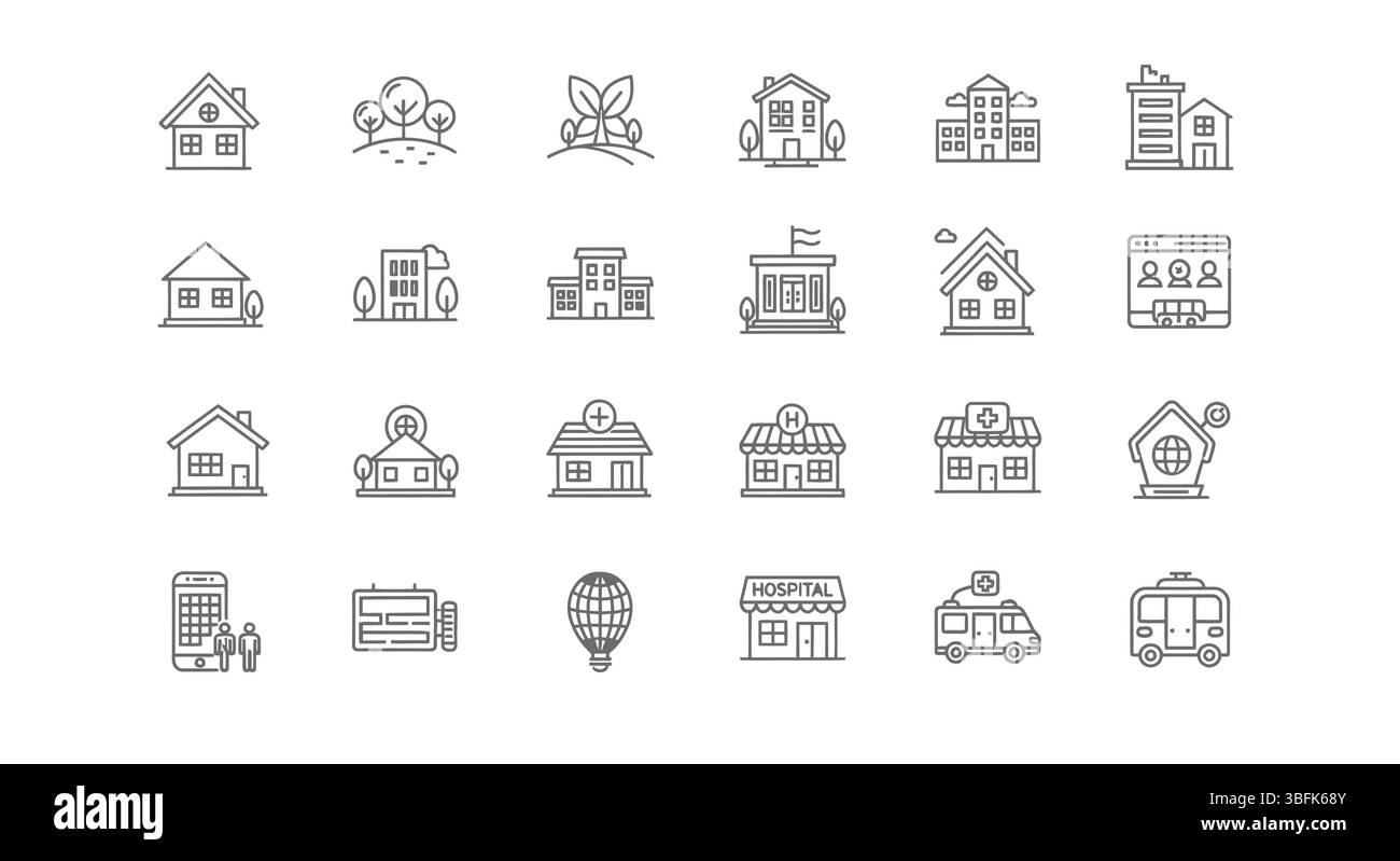 Modern Community Icon Set – Urban Living, Social Connection, and ...