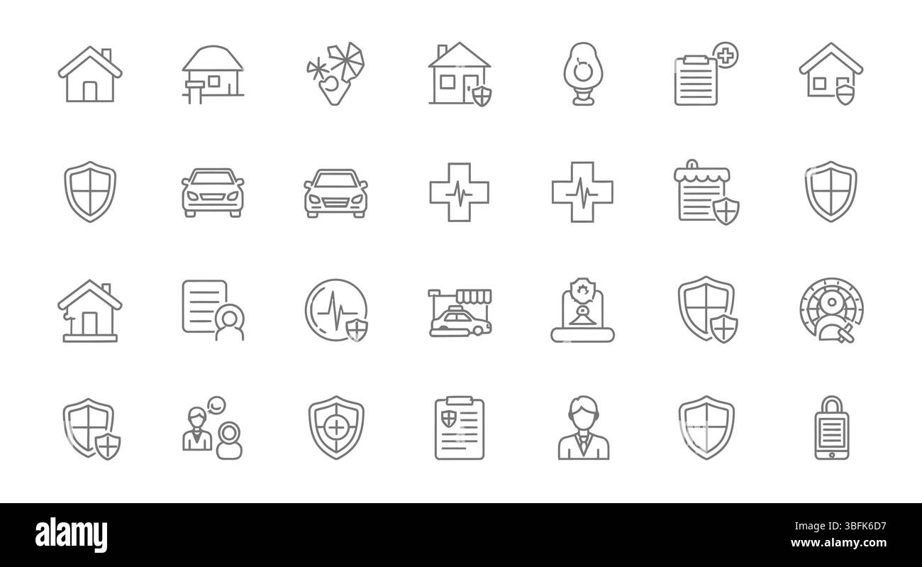 Insurance Icon Set – Protection, Security, Coverage, and Safety Symbols ...