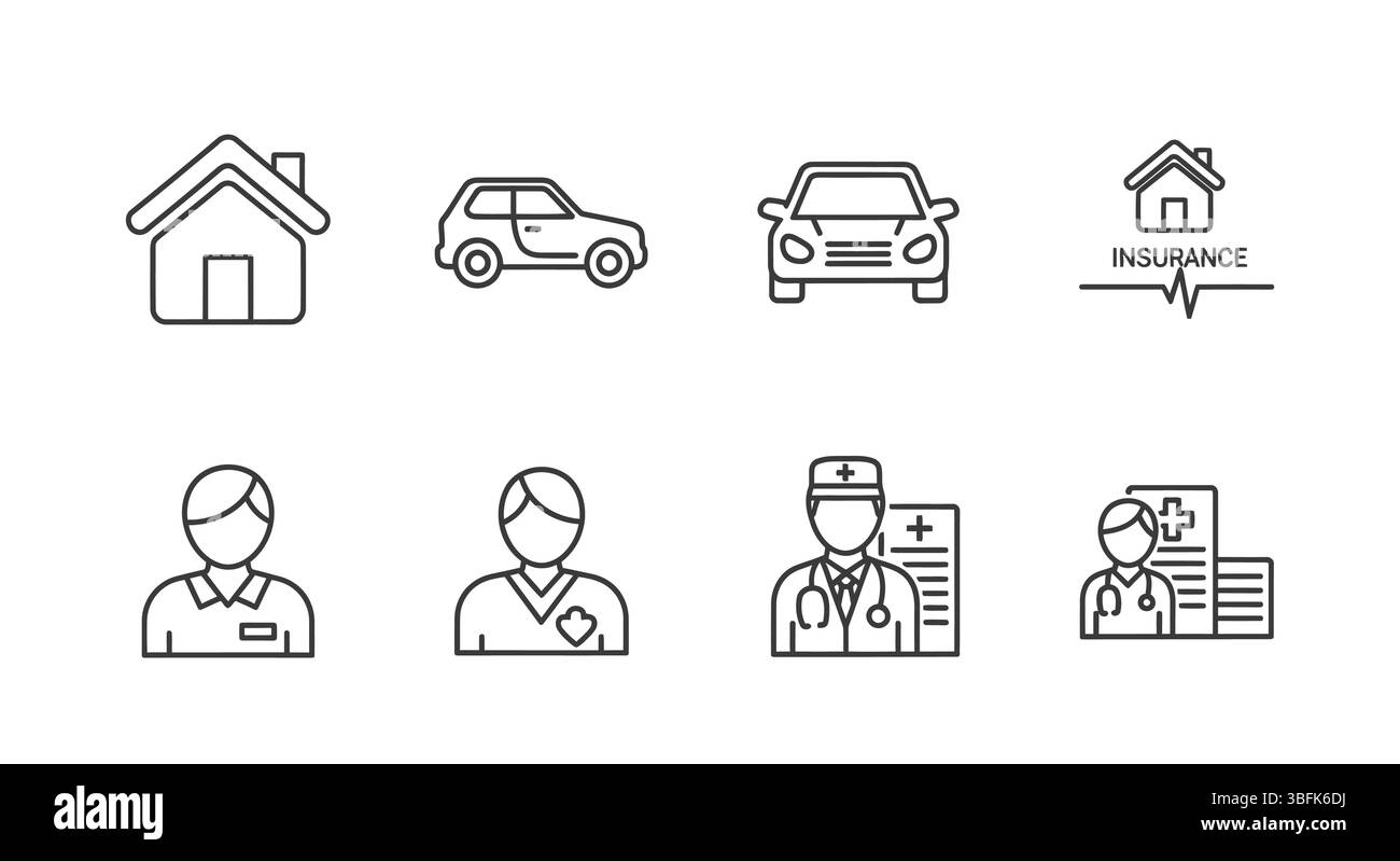 Insurance Icon Set – Protection, Security, Coverage, and Safety Symbols ...