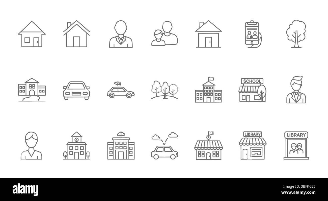 Modern Community Icon Set – Urban Living, Social Connection, and ...
