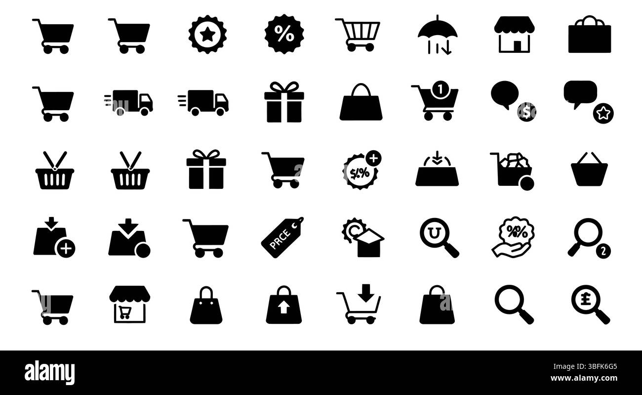Shopping Icon Set – Retail, Cart, Purchase, and Consumer Symbols Stock ...