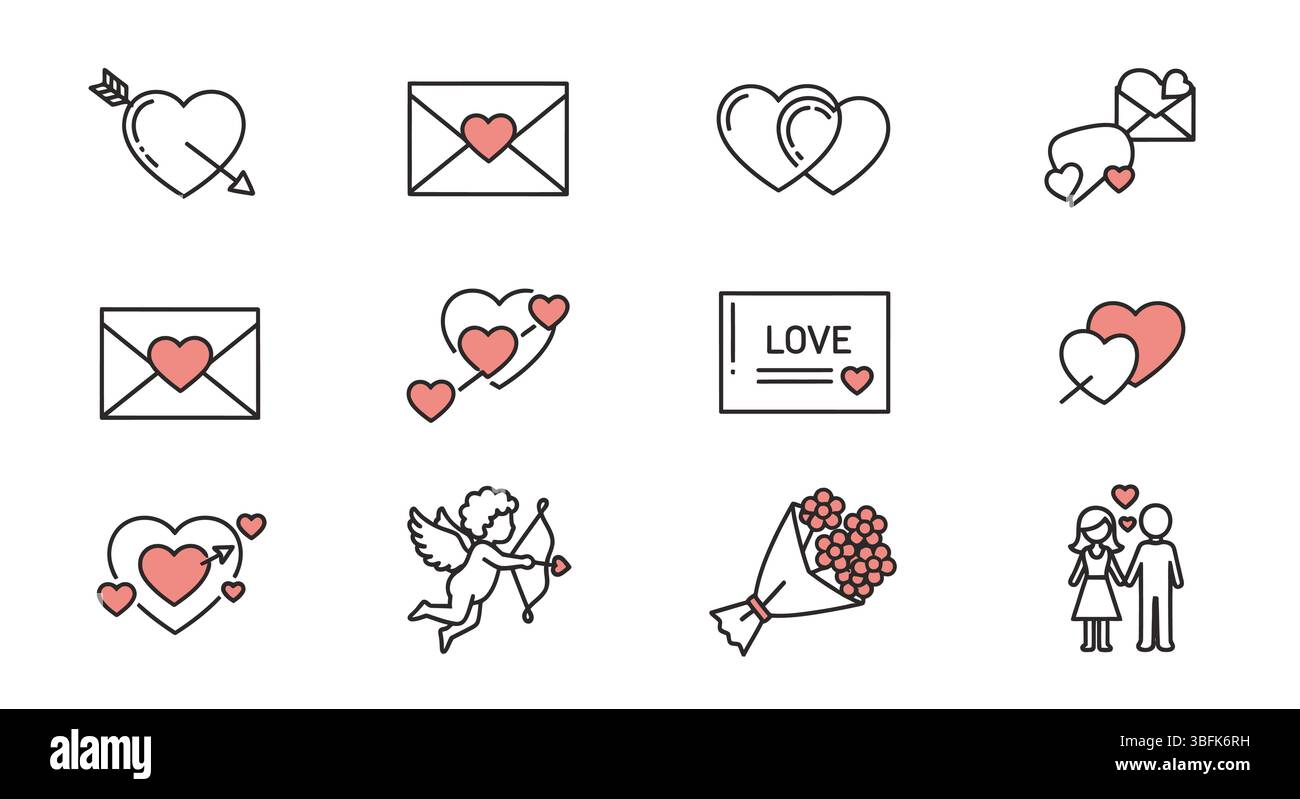 Love Icon Set – Romance, Heart, Relationship, and Valentine Symbols ...
