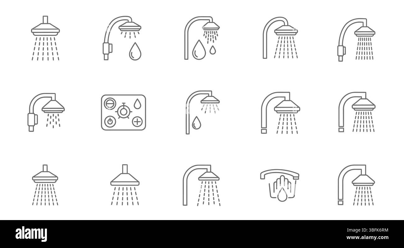 Shower Icon Set – Bathroom, Hygiene, Water, and Cleaning Symbols Stock ...