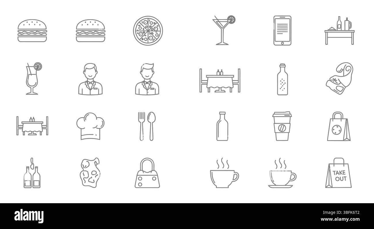Restaurant Icon Set – Food, Dining, Chef, and Hospitality Symbols Stock ...