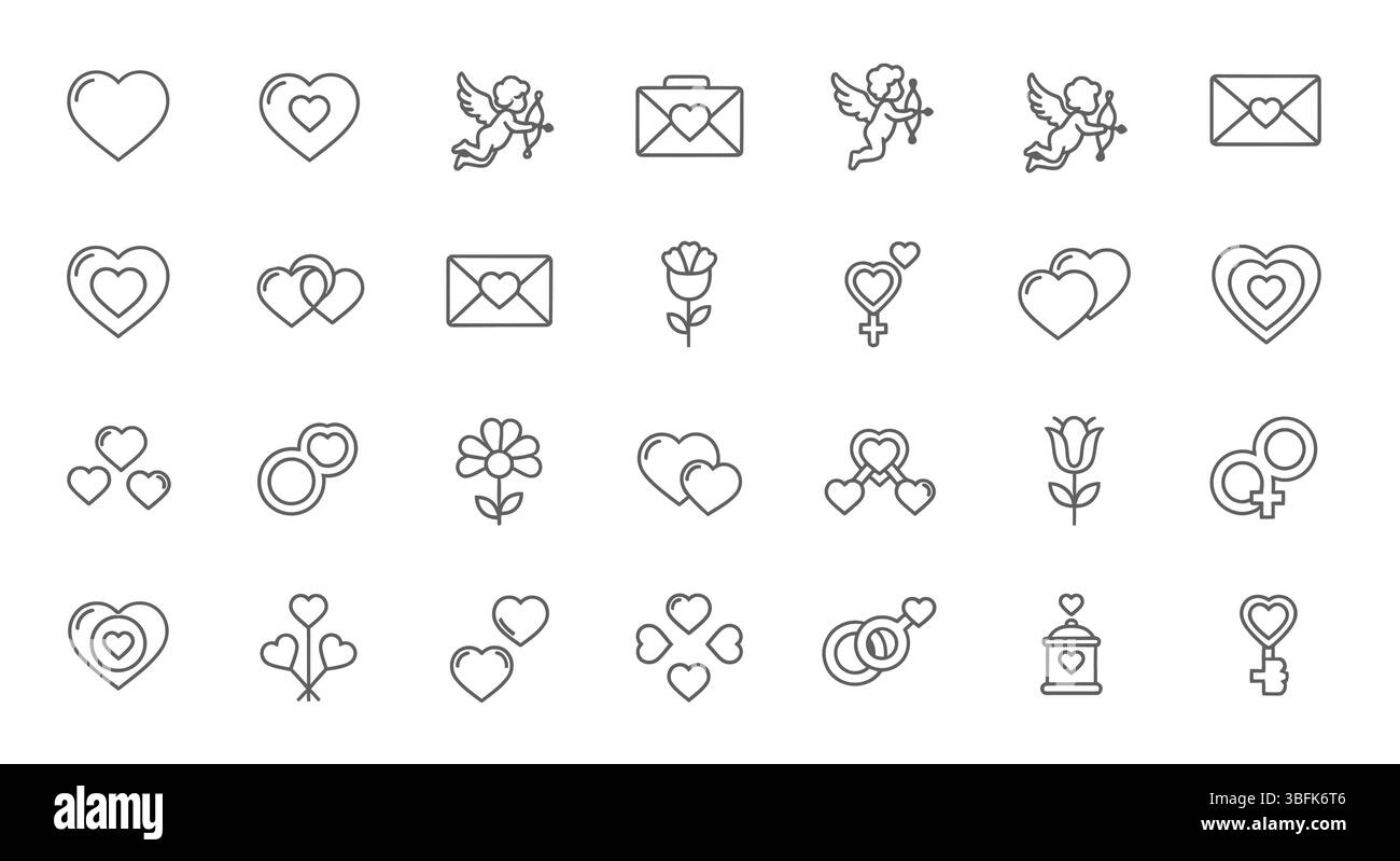 Love Icon Set – Romance, Heart, Relationship, and Valentine Symbols ...