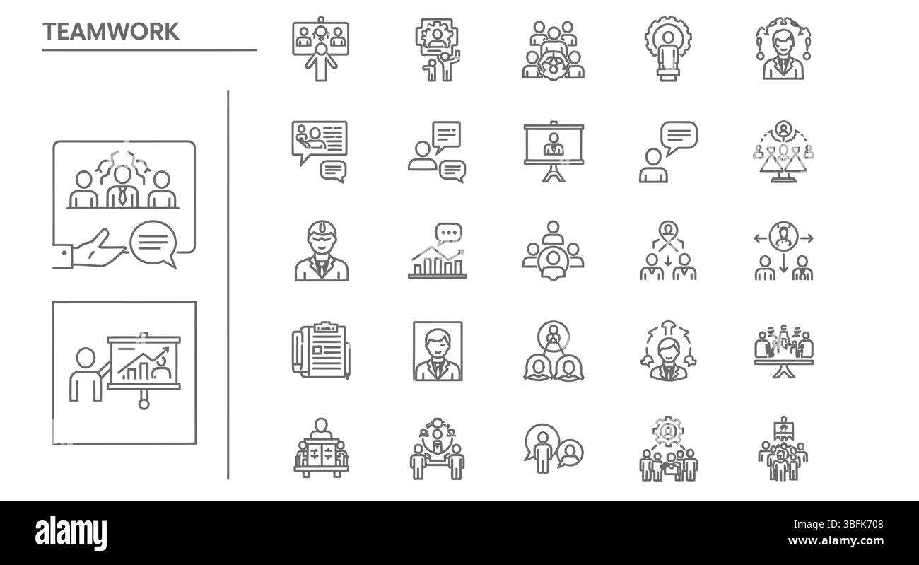 Teamwork Icon Set – Collaboration, Cooperation, Group, and Partnership ...