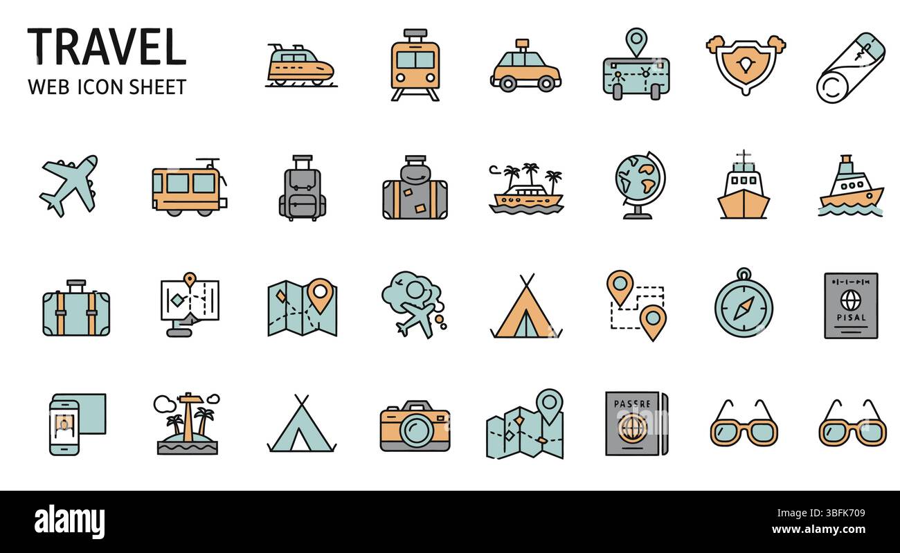 Travel Icon Set – Vacation, Tourism, Adventure, and Journey Symbols ...