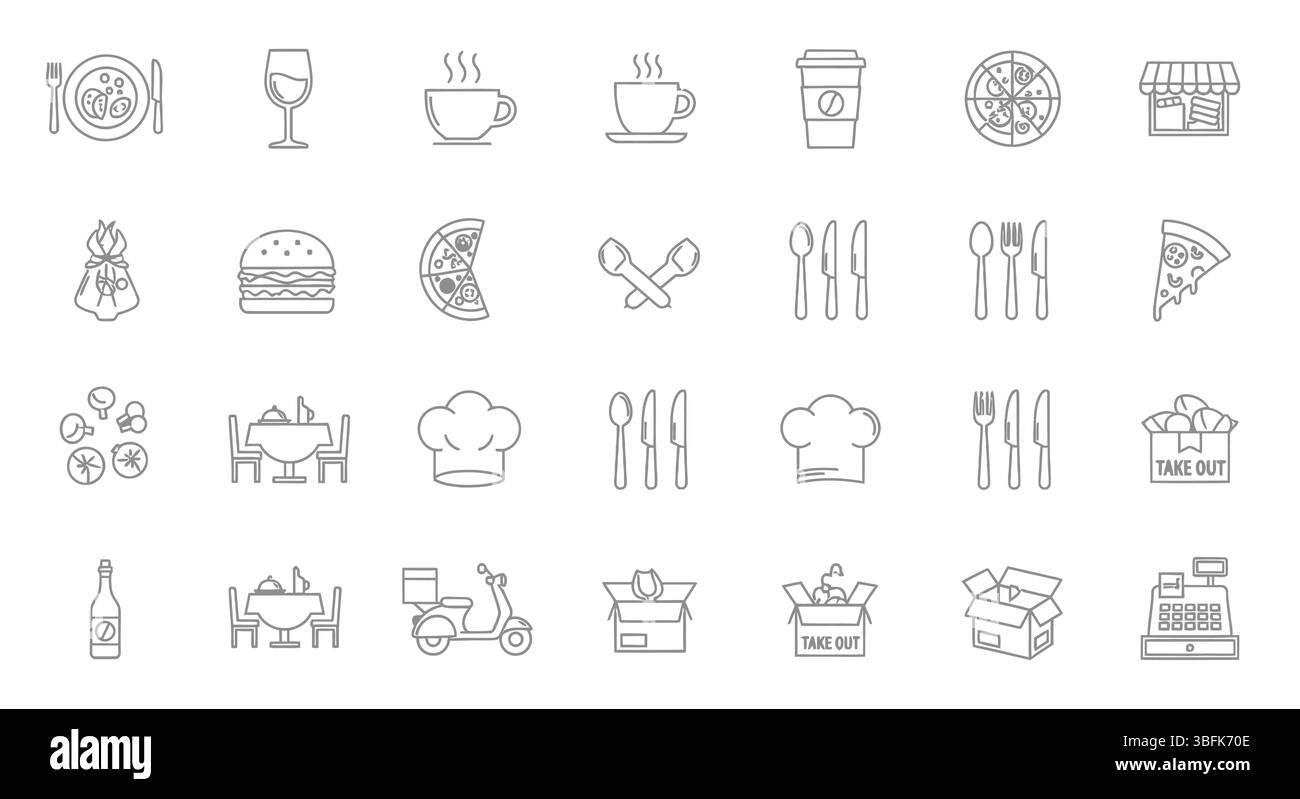 Restaurant Icon Set – Food, Dining, Chef, and Hospitality Symbols Stock ...