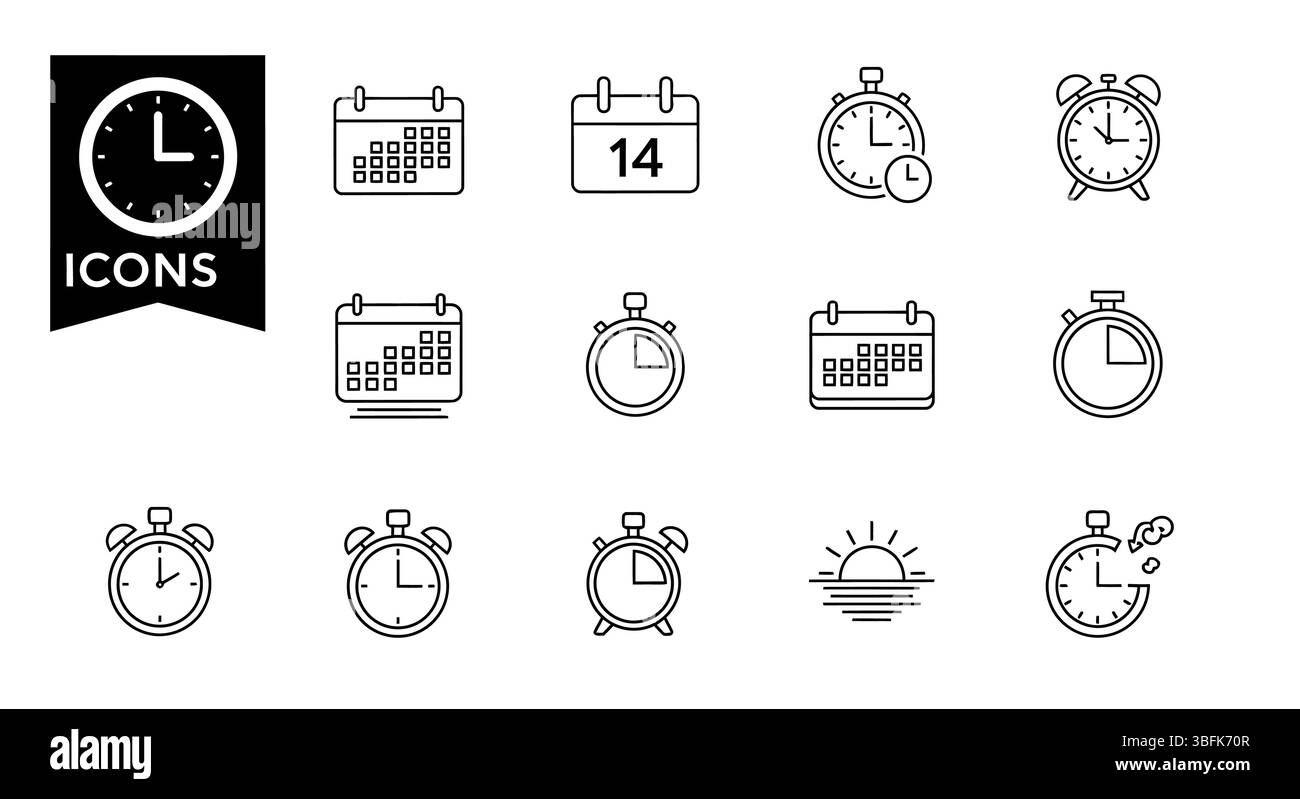 Time Icon Set – Clock, Timer, Calendar, and Scheduling Symbols Stock ...