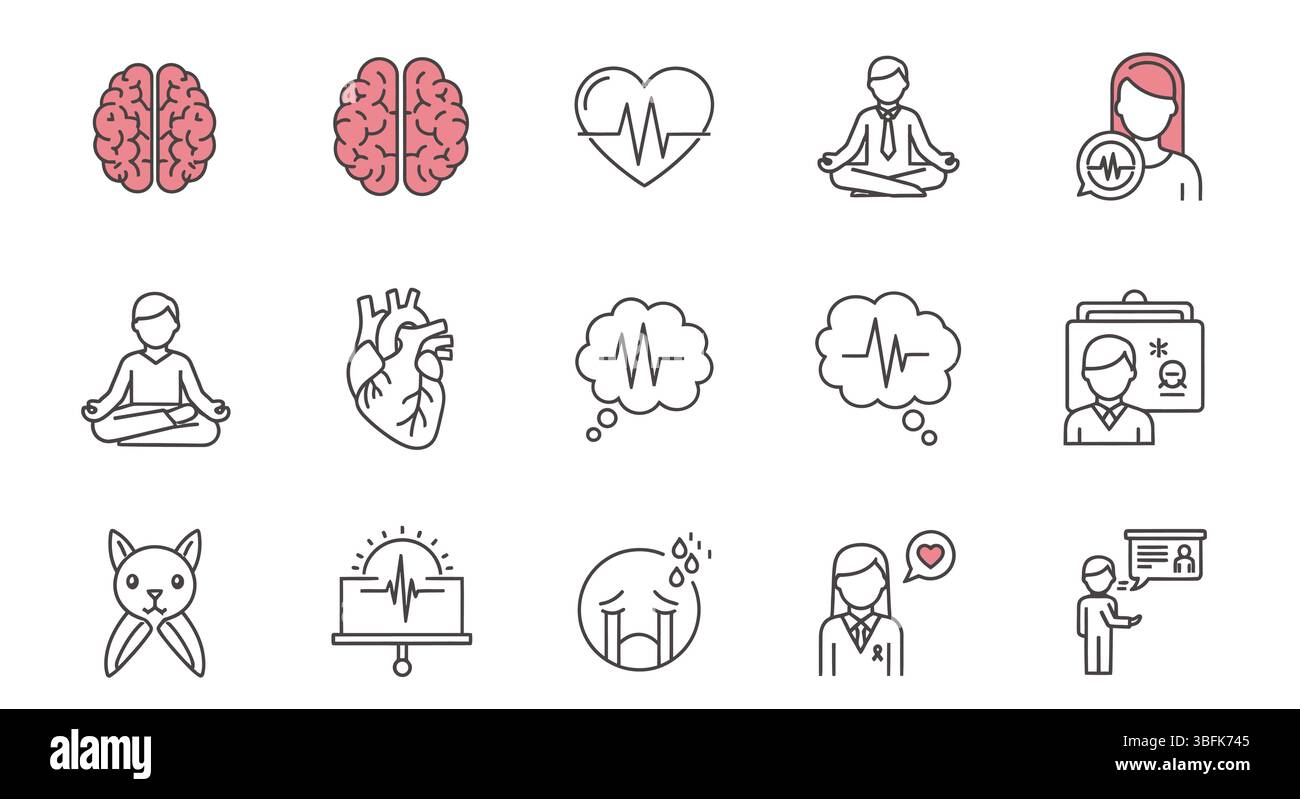 Mental Health Icon Set – Wellness, Mindfulness, Therapy, and Support ...