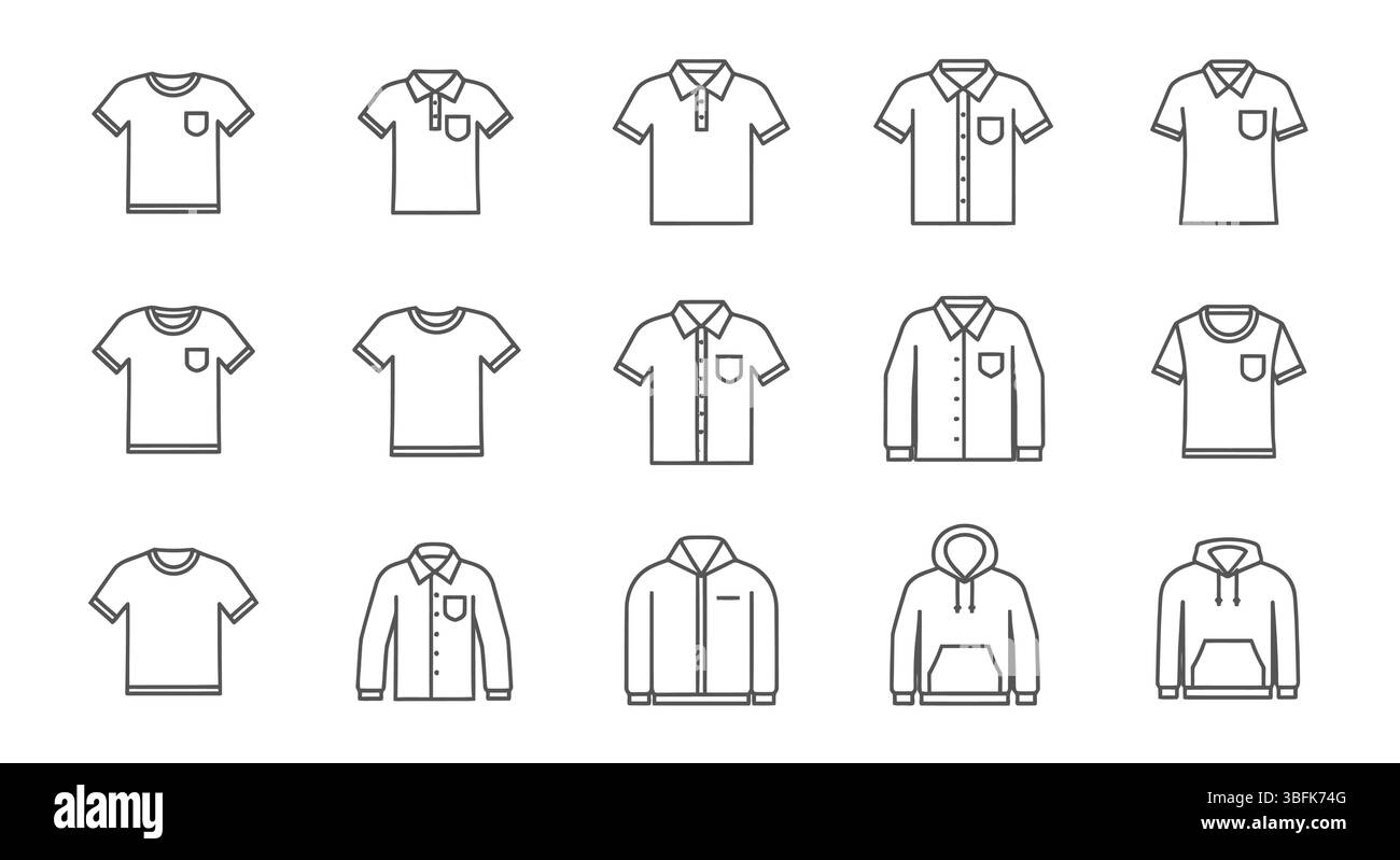 Shirt Icon Set – Clothing, Fashion, Apparel, and Wardrobe Symbols Stock ...