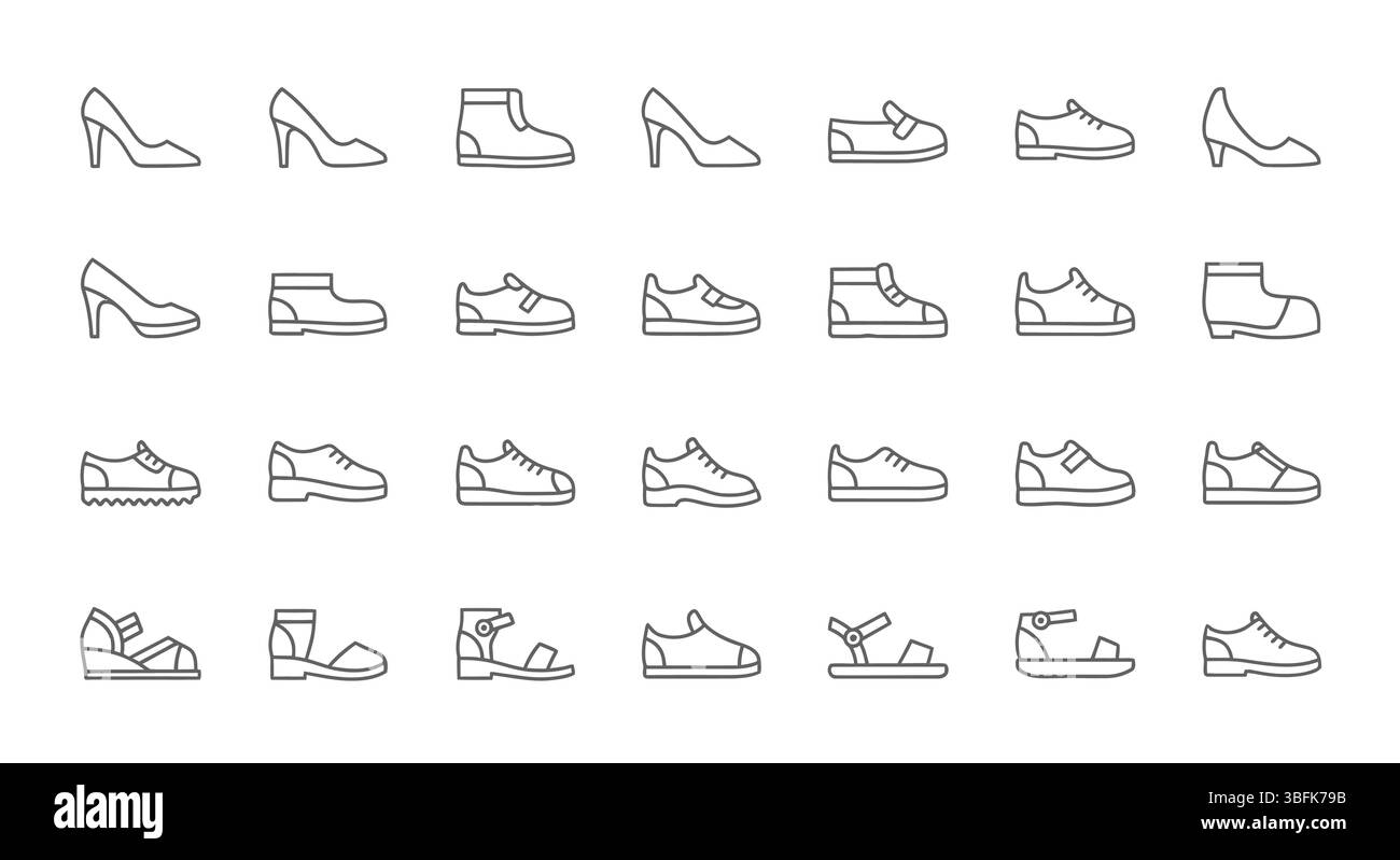 Shoes Icon Set – Footwear, Sneakers, Boots, and Fashion Symbols Stock ...