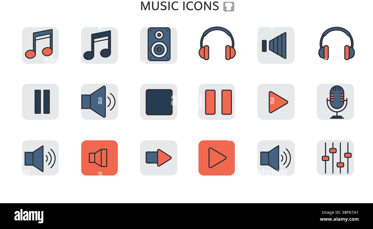 Music Icon Set – Notes, Instruments, Sound, and Audio Symbols Stock ...