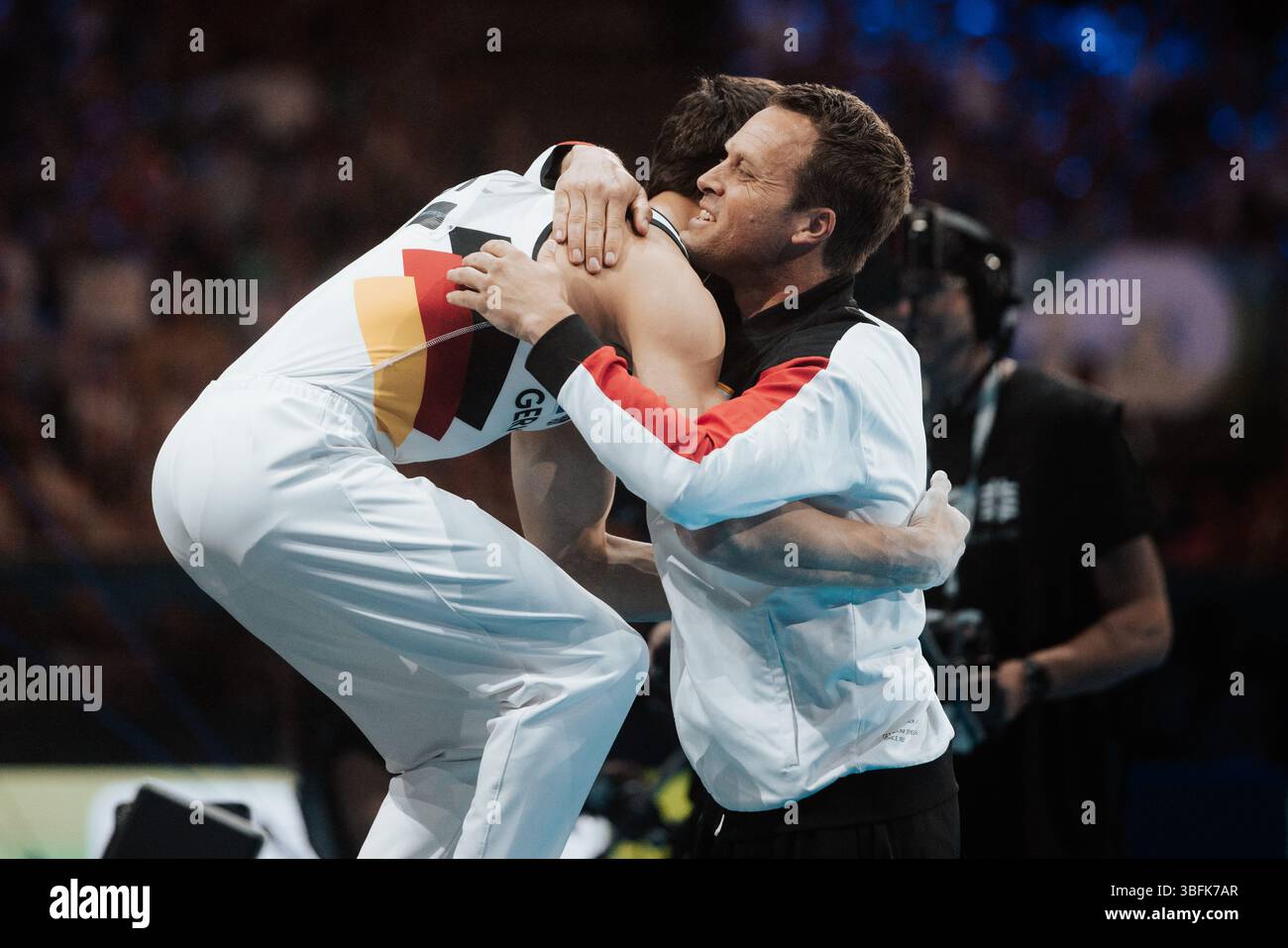 Leipzig, Germany, May 31th 2025 Timo Eder (GER) hug for his coach ...