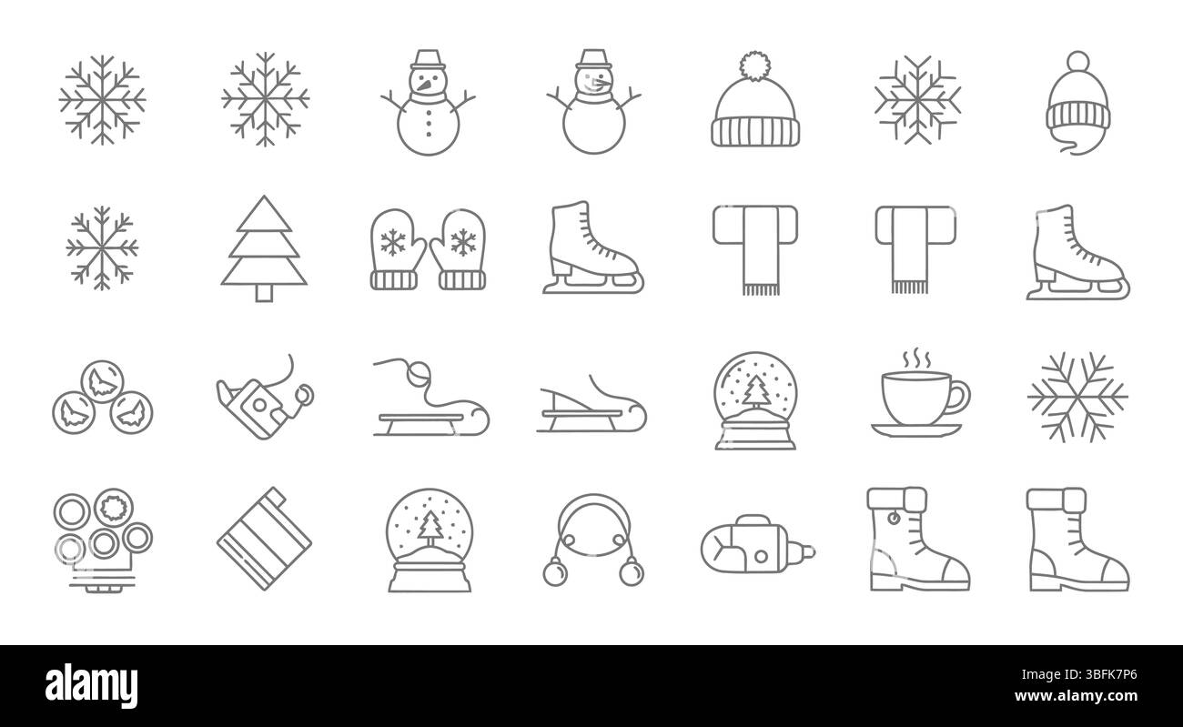 Minimal Linear Winter Icons Set – Outline Style Vector Collection of ...