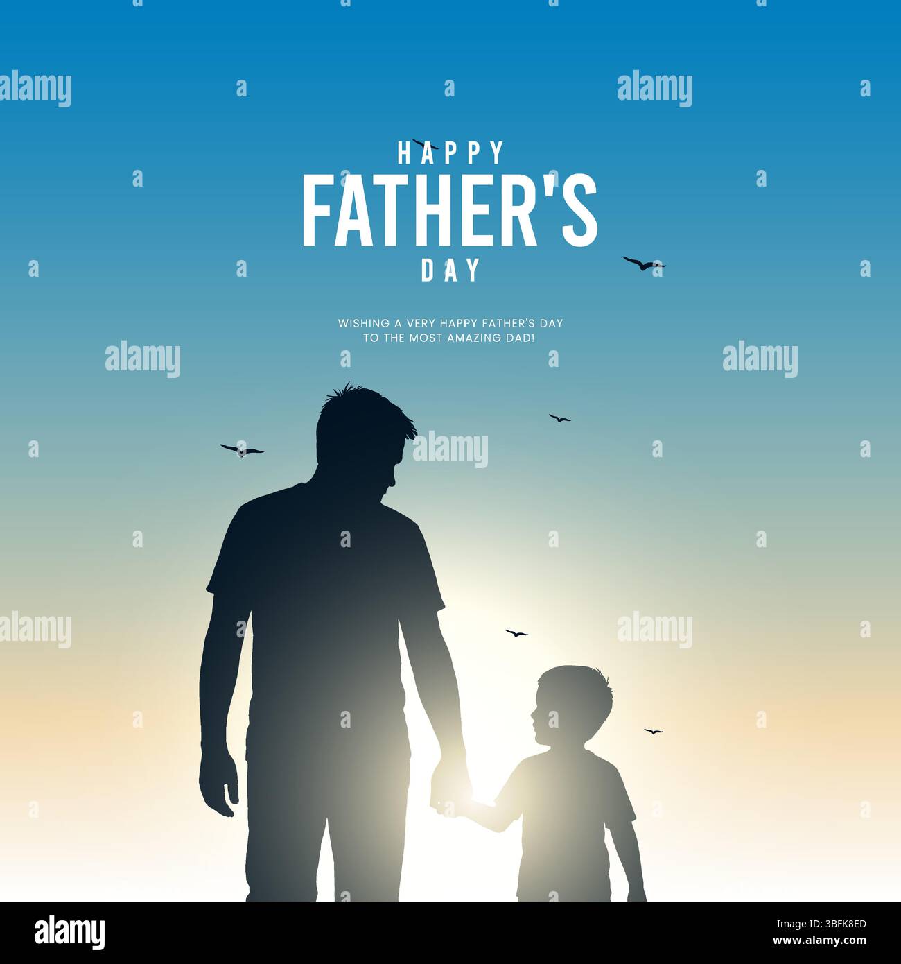 Happy Father's Day with dad and children silhouettes. Vector greeting ...