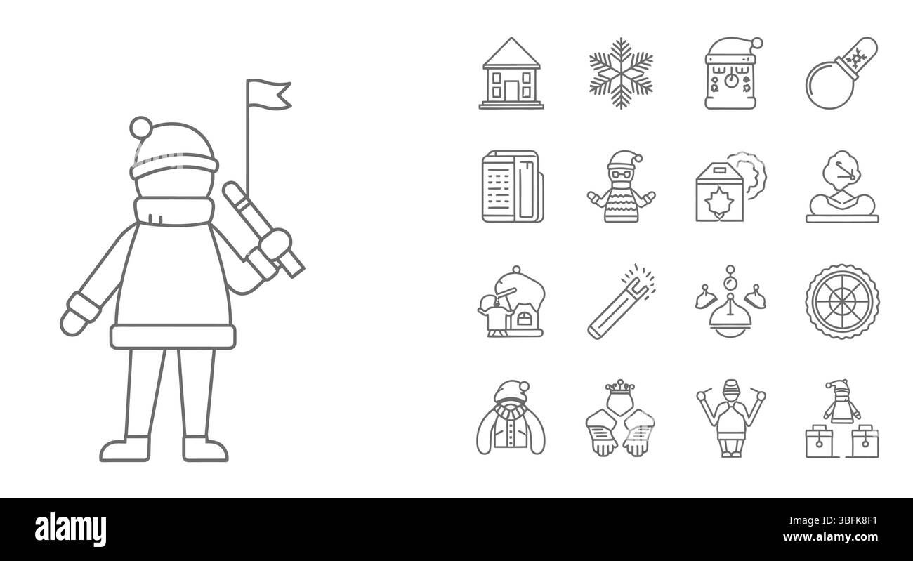 Minimal Linear Winter Icons Set – Outline Style Vector Collection of ...