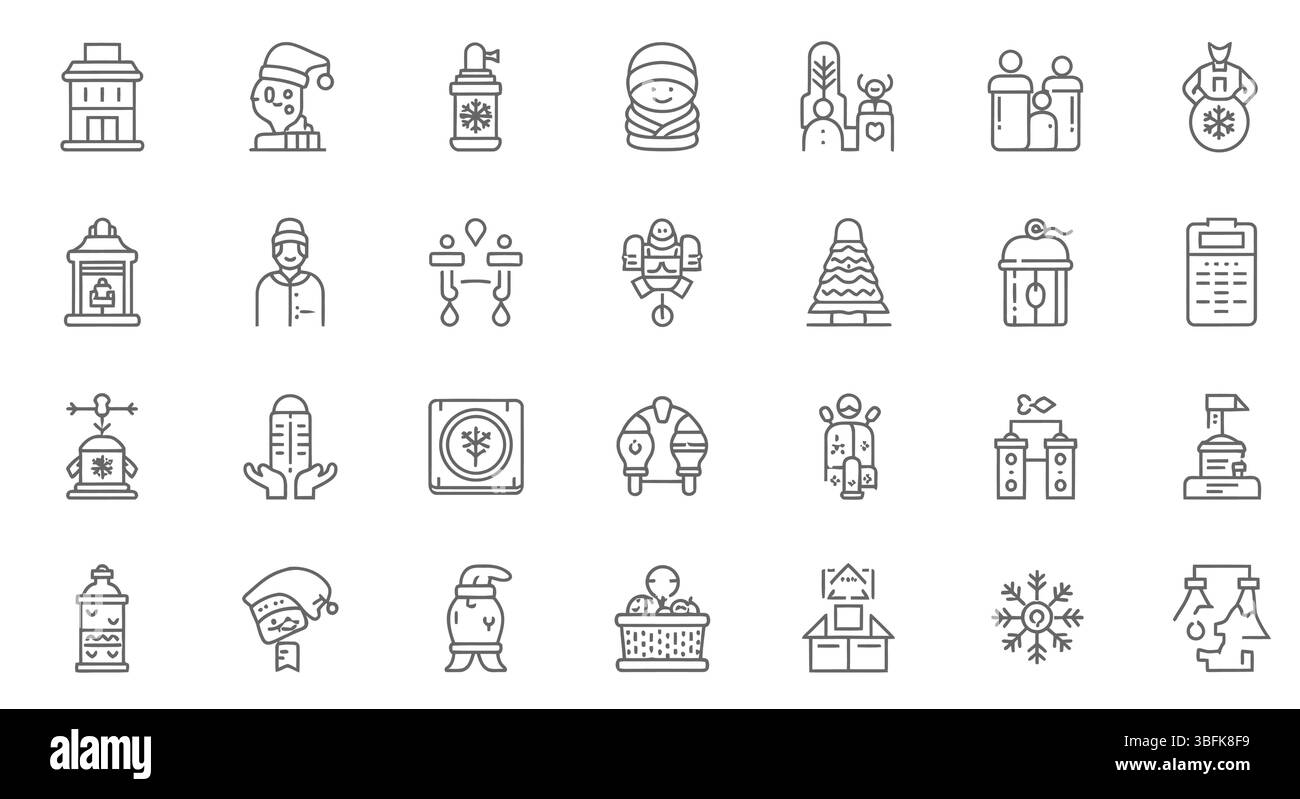 Minimal Linear Winter Icons Set – Outline Style Vector Collection of ...