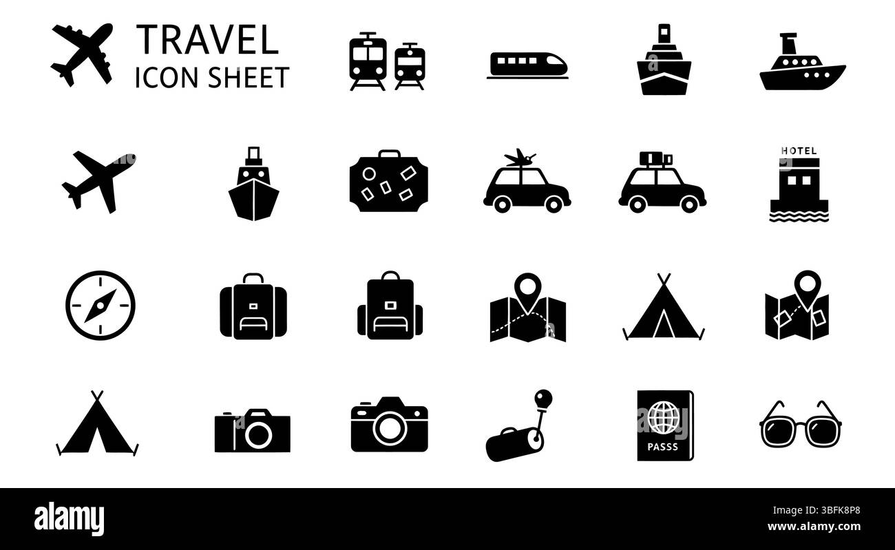 Travel Icon Set – Vacation, Tourism, Adventure, and Journey Symbols ...