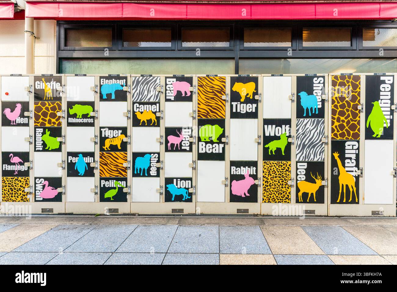 Block of coin lockers on the street at Shinsekai. Various sizes and ...