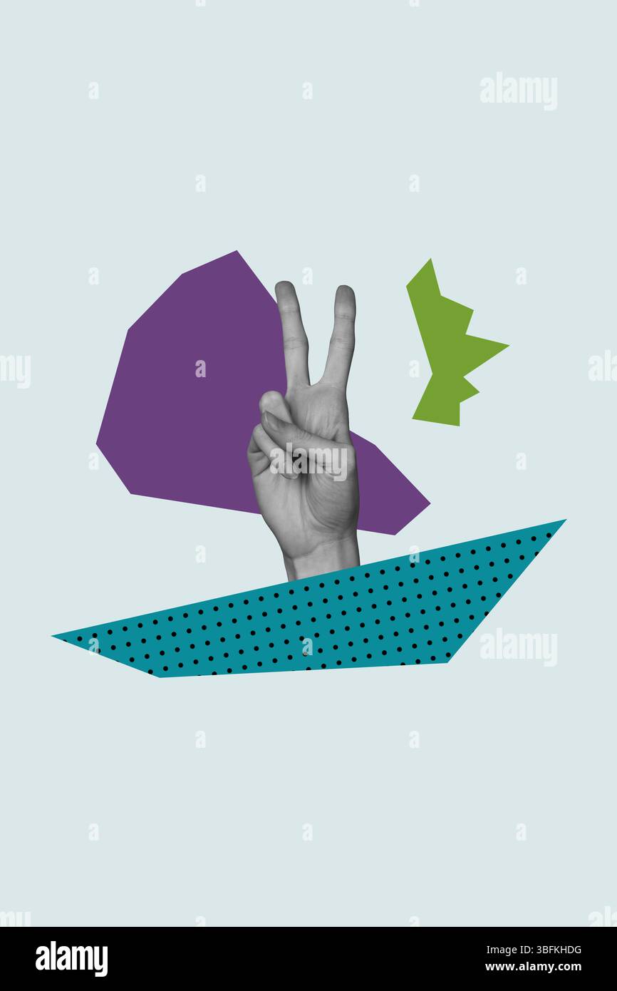 Vertical 3d poster trendy image artwork collage of human hand show non ...