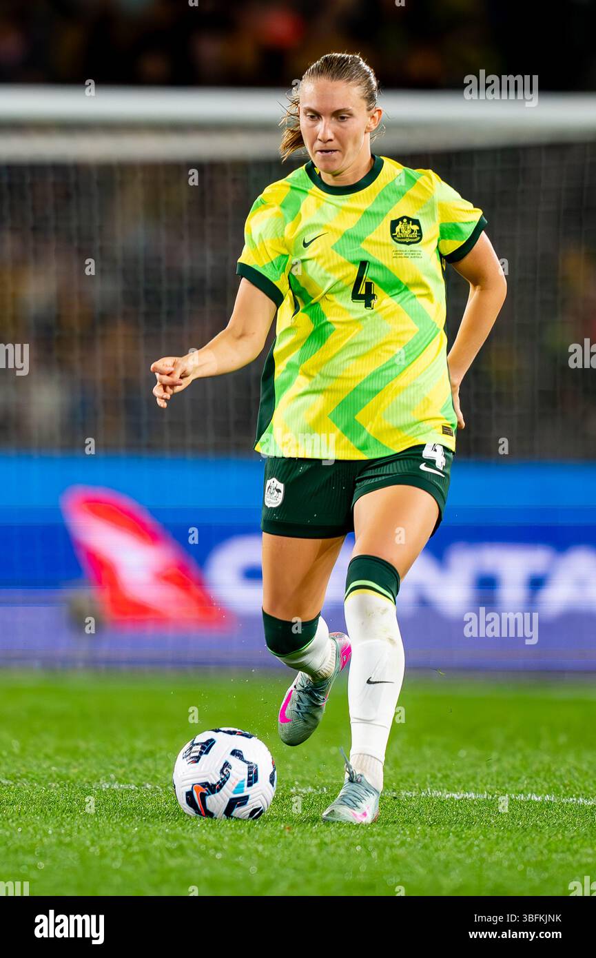 Clare Hunt of the Matildas seen in action during the friendly game ...