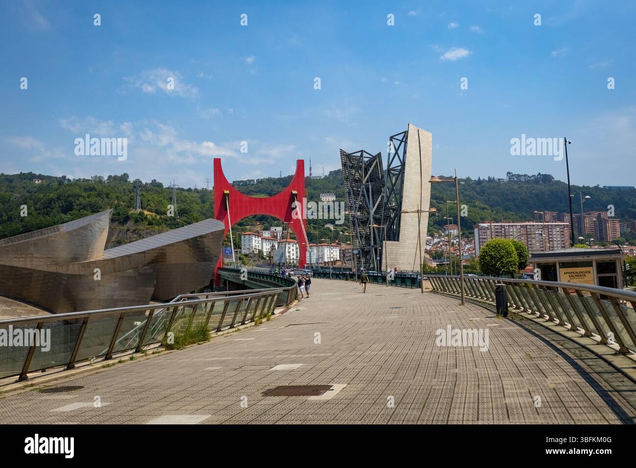La Salve Bridge (Puente de La Salve) with its iconic red arch, spanning ...