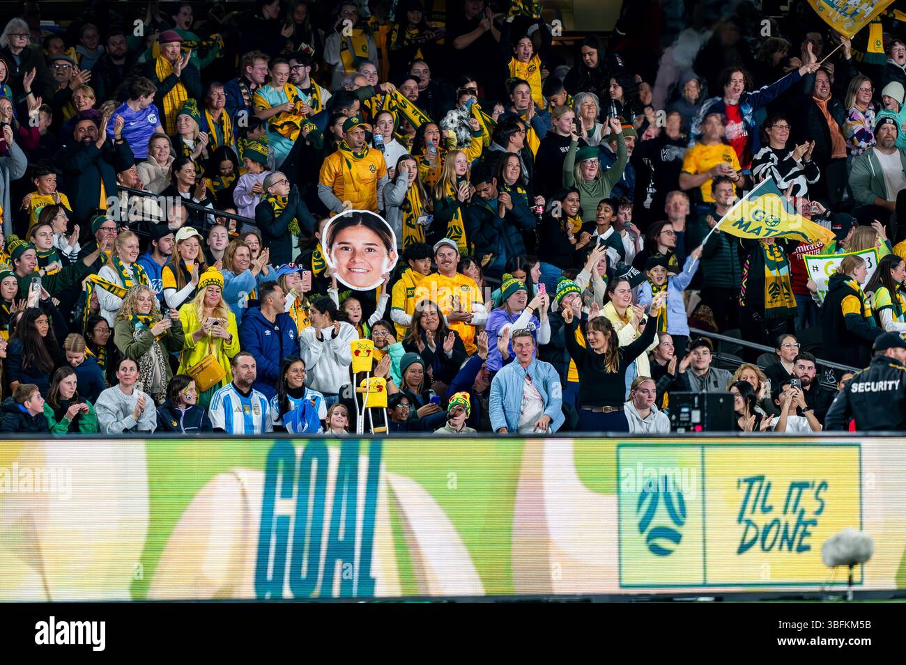 Melbourne, Australia. 30th May, 2025. Matildas' fans seen cheering for ...