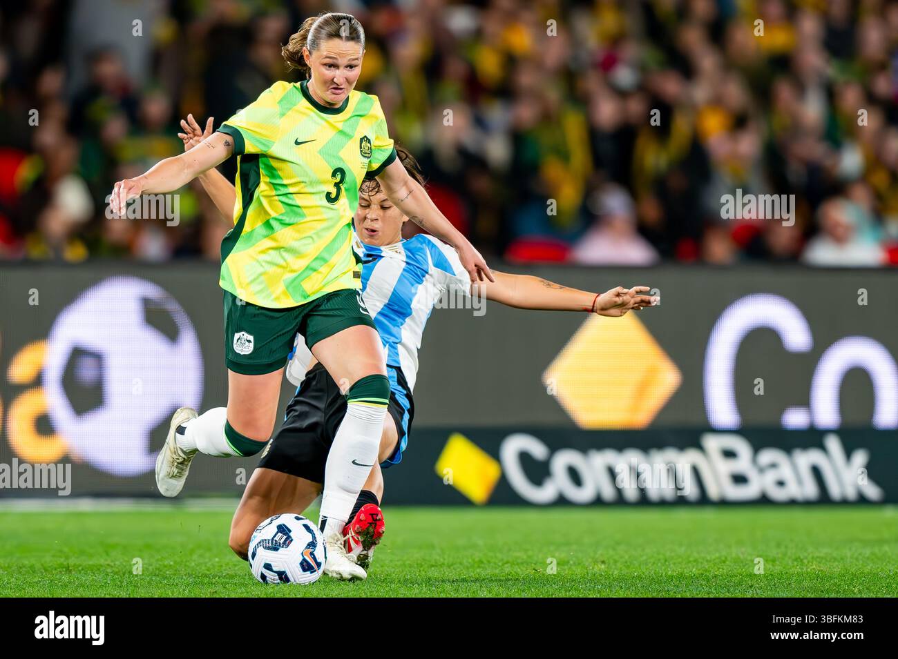 Winonah Heatley of the Matildas and Vanina Preininger of Argentina seen ...