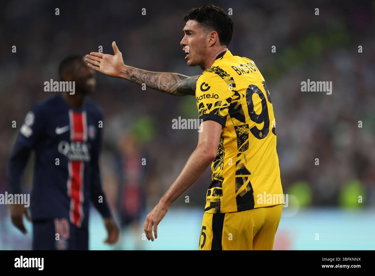 Alessandro Bastoni of Fc Internazionale gestures during the UEFA ...
