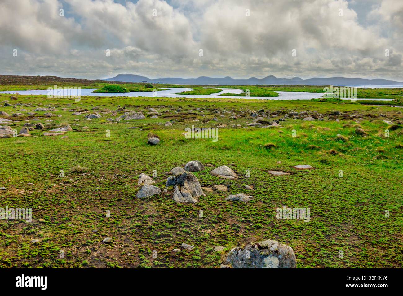 TORY ISLAND, DONEGAL, IRELAND. CIRCA 2025. Mainland Donegal mountains ...